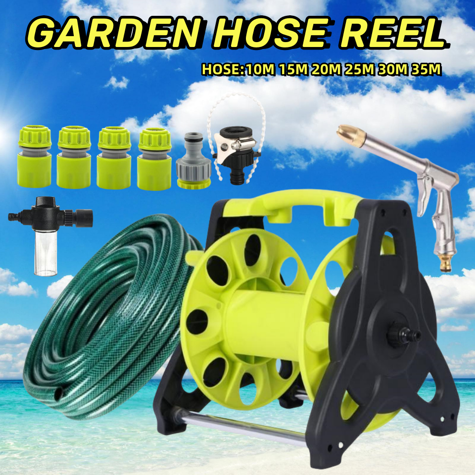 10M 15M 20M 25M 30M Hose Reel set Water Pipe Roll Storage Rack Garden ...