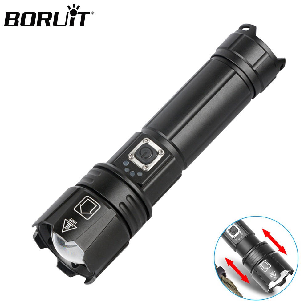 BORUiT Powerful LED Flashlight 1500LM Type-C Rechargeable Portable ...