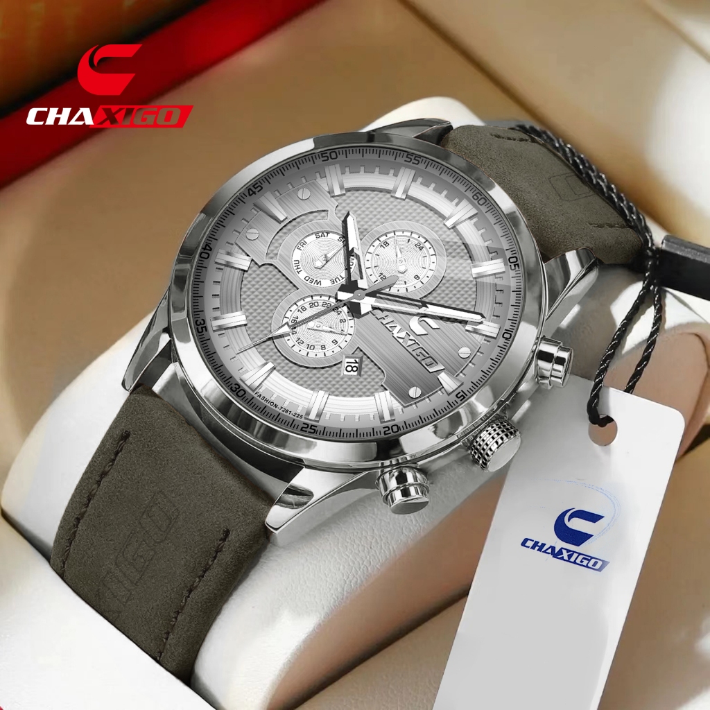 CHAXIGO New Men's Fashion Quartz Watch Waterproof Leather Watch ...