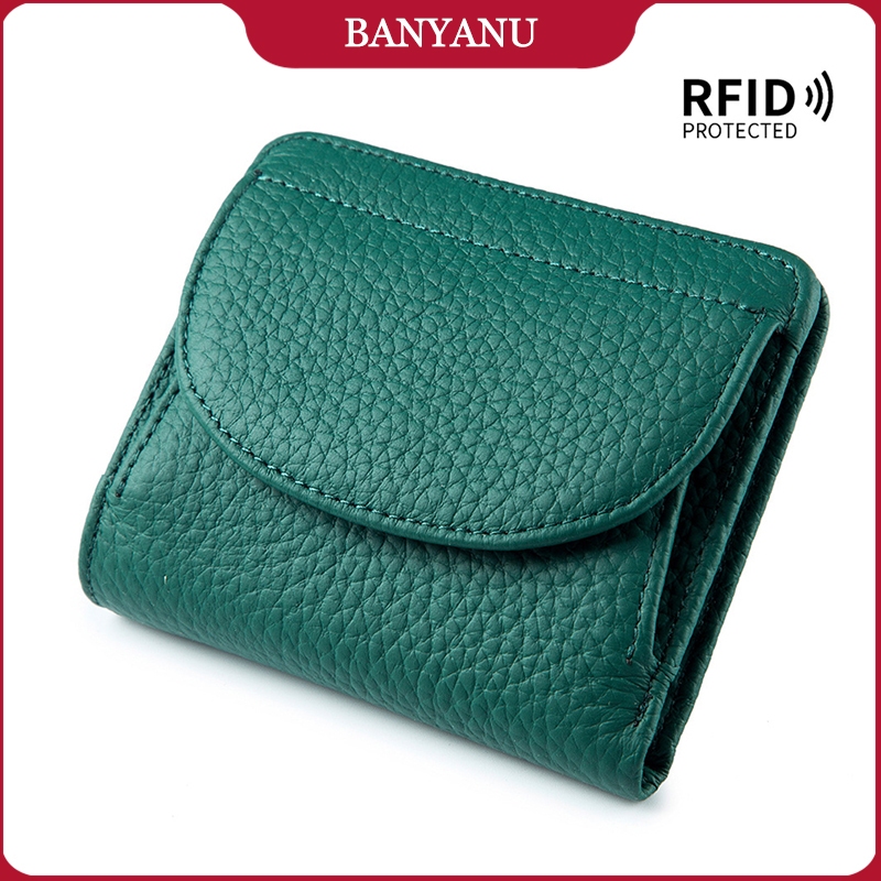 BANYANU Women Slim Original Genuine Leather Purse Anti RFID Simple ...