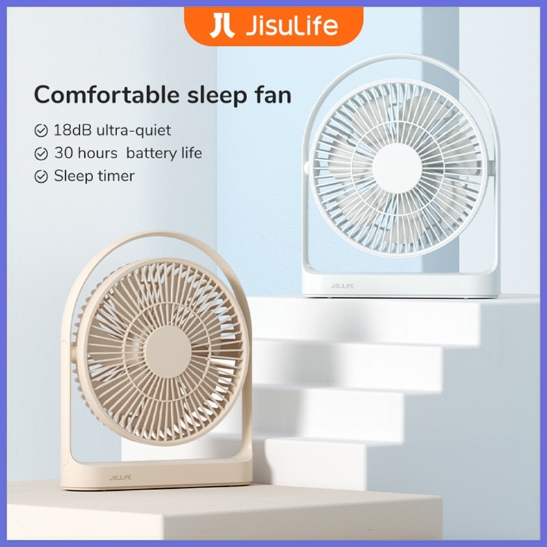 JISULIFE Powerful Desktop Fan Rechargeable Home Bed Table Fan Small ...