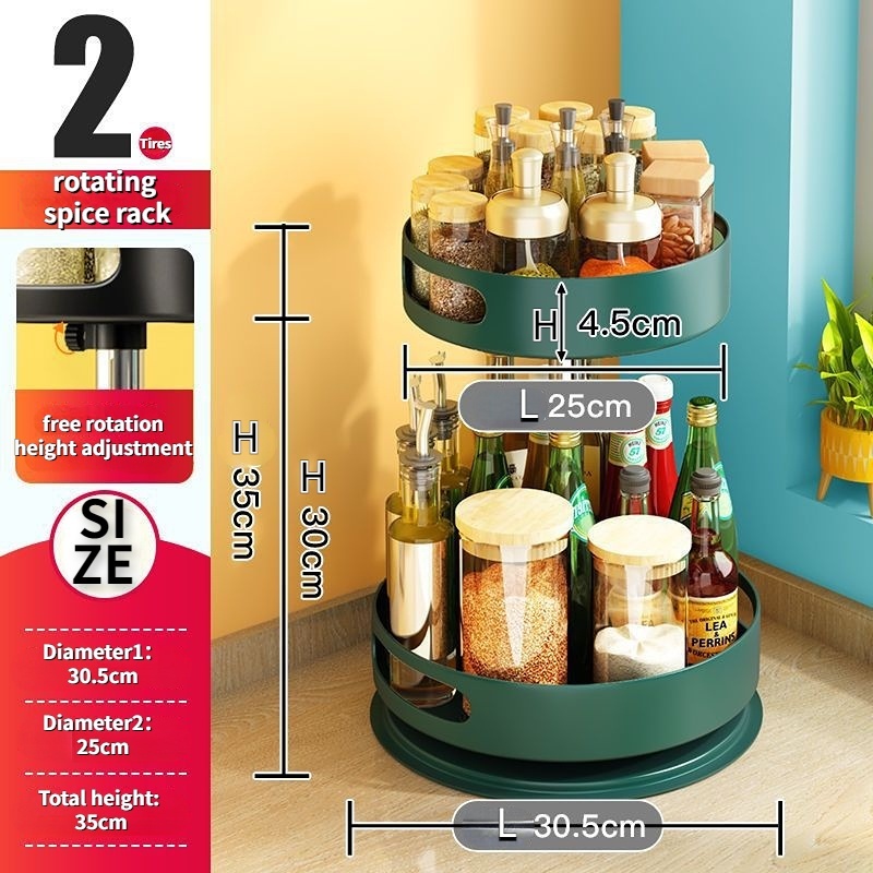 360° Rotating Spice Rack 1/2/3 Tier Metal Material kitchen Shelf ...