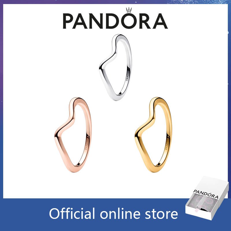 100% PANDORA genuine S925 sterling silver ring pairing Pandora Polished ...