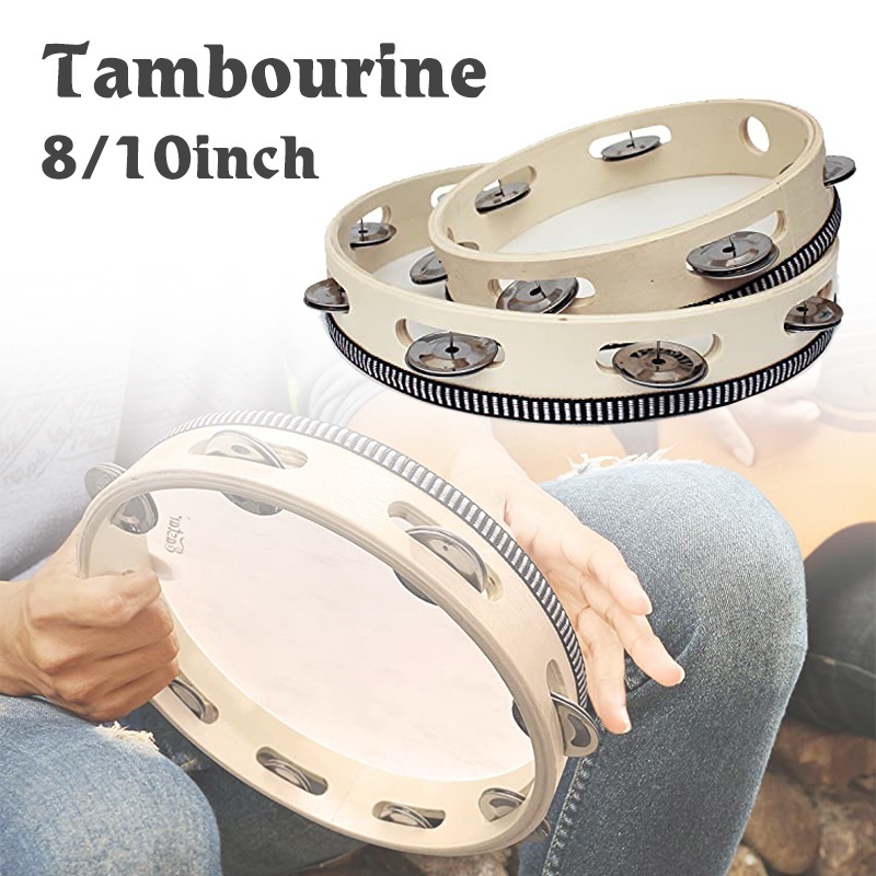 Tambourine for Kids & Children 8 inch Hand Held Drum Bell Wood ...