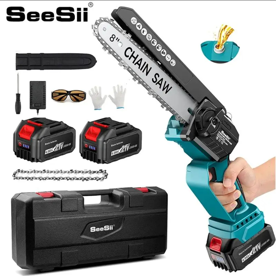 SeeSii 8 Inch Cordless Brushless Electric Chainsaw with 2.0 4.0Ah ...