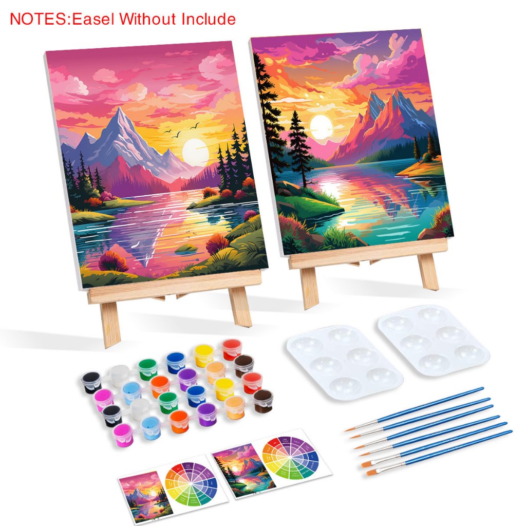 2pcs Framed Canvas Painting Kit Pre Drawn Canvas For Painting For ...