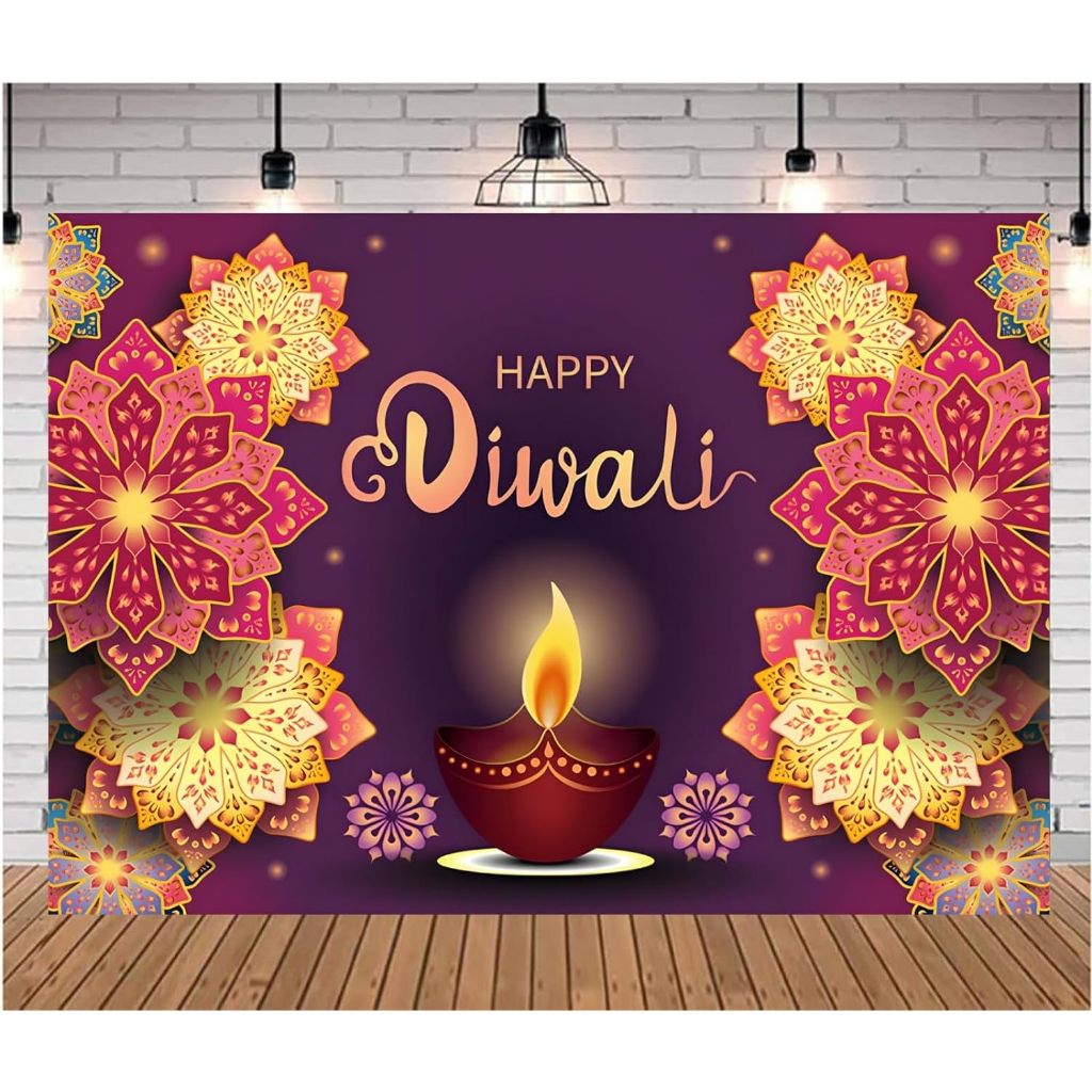 Diwali Photography Backdrop Happy Floral Diya Lights Candles Indian ...