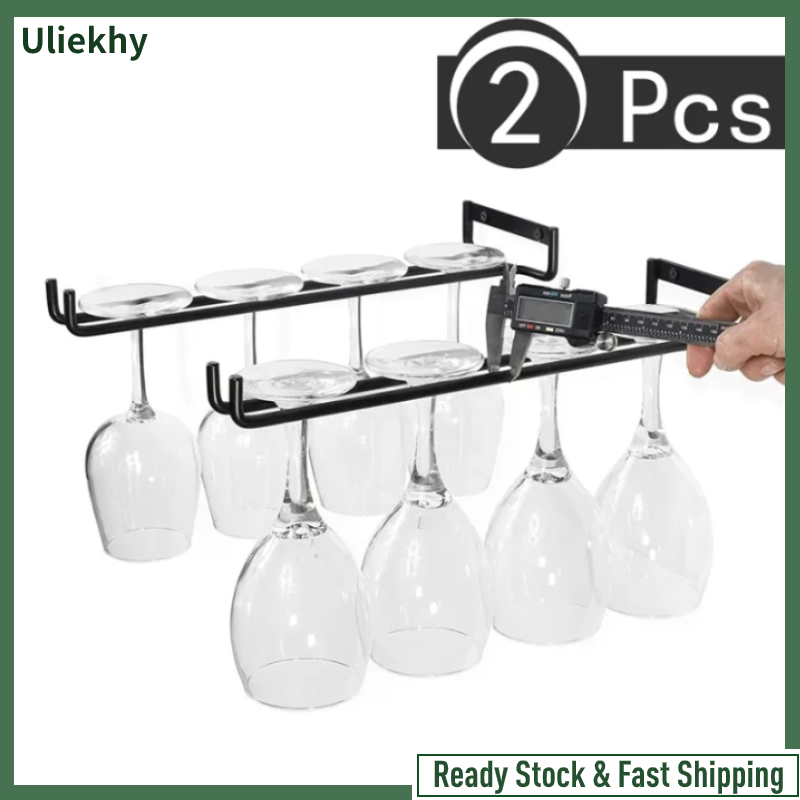 Uliekhy 2pcs Wine Glass Rack Kitchen Stemware Rack Wall Mount Under