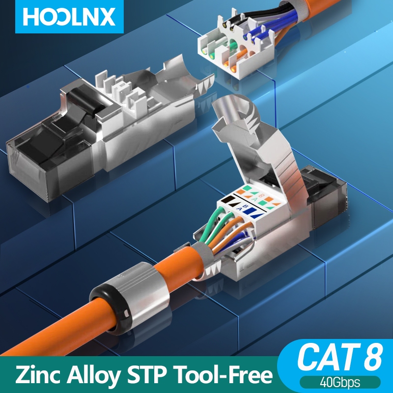 HOOLNX CAT8 RJ45 Connector, RJ45 Metal Tool-Free Easy Termination Modular Plug For 40Gbps S/FTP ...