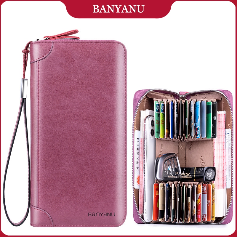 BANYANU Couple Purse Large Capacity Genuine Leather Credit Card Holder ...