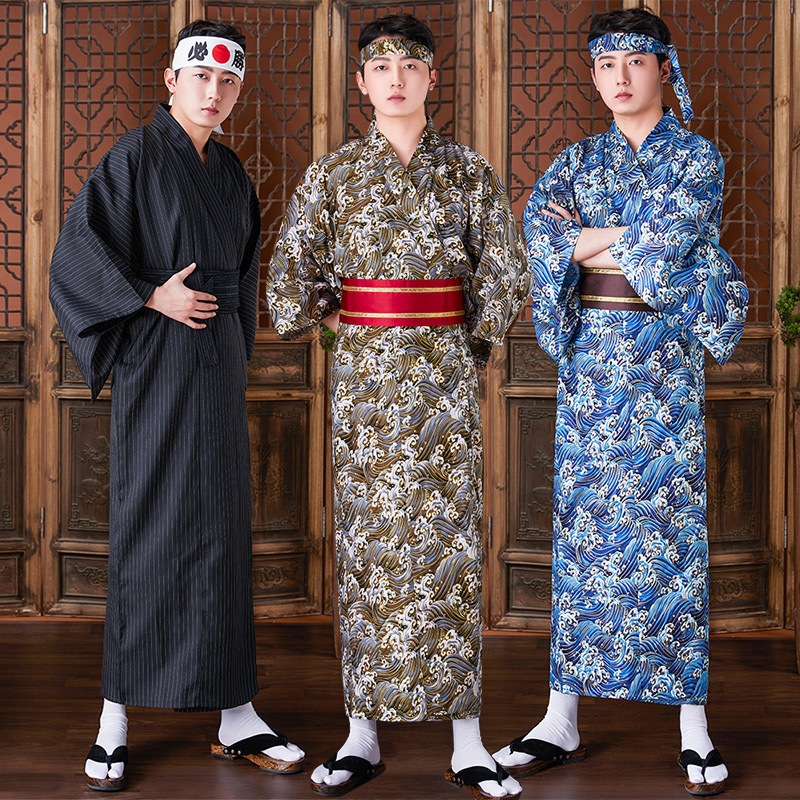Japanese Traditional Samurai Kimono For Men Yukata Bathing Robe Hekoobi ...