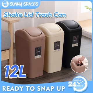 SUNNY SPACES 12L Shake Lid Trash Can Rectangular Trash Bin With Cover ...