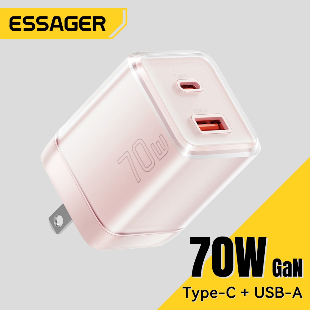 ESSAGER 70W GaN Charger USB + Type C Charger Fast Charging Support PPS ...