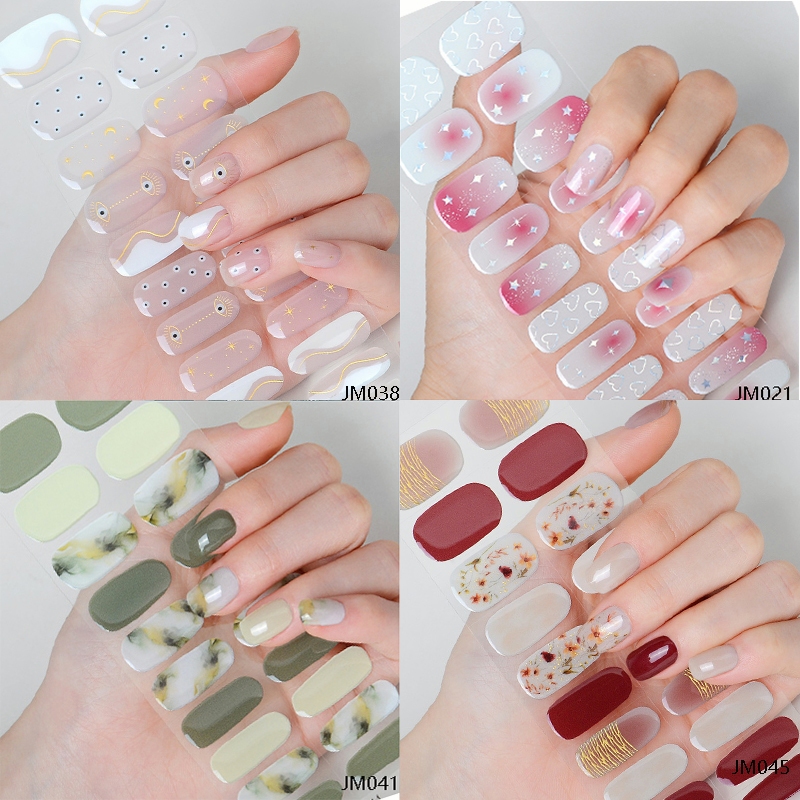 20-finger UV Nail Stickers Plain Color Semi-Transparent Gel ...