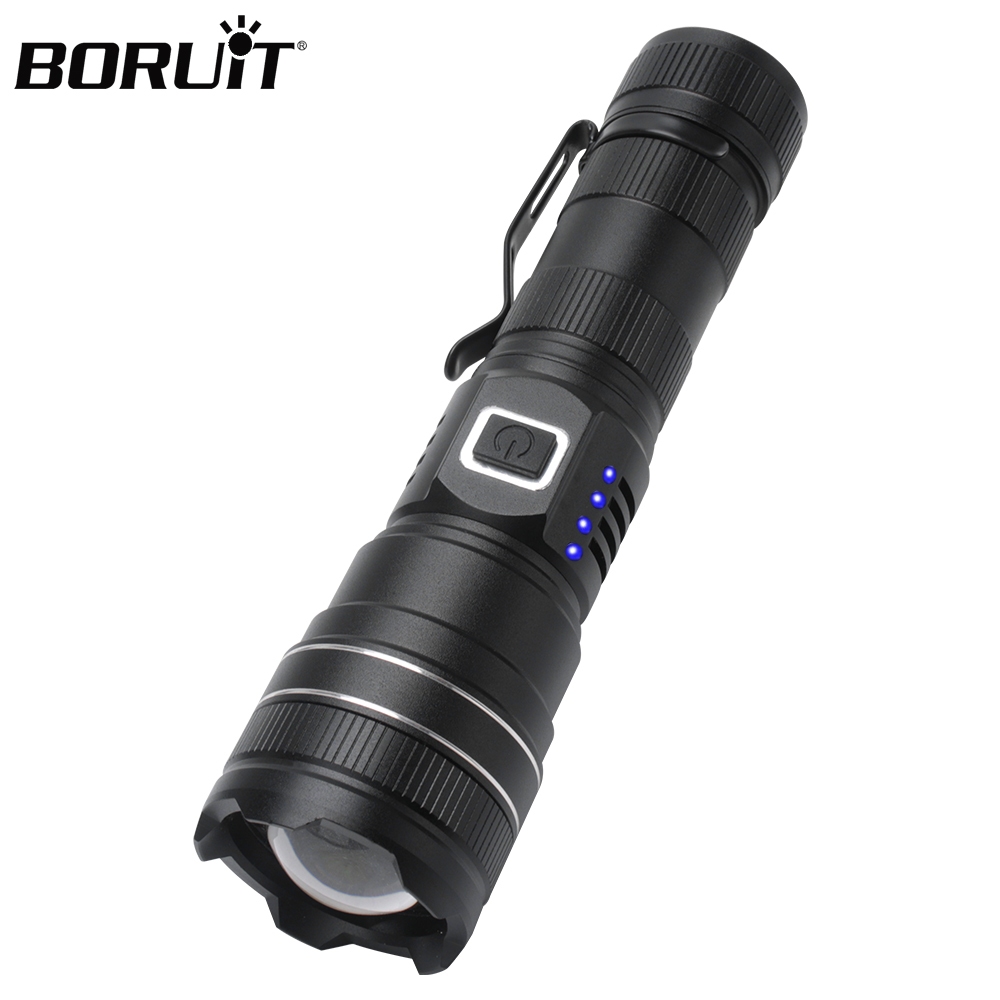 BORUiT P70 LED Flashlight 3000LM Zoom Rechargeable Waterproof Outdoor ...