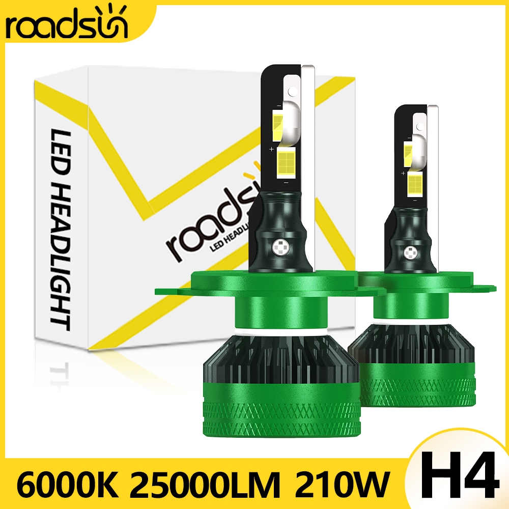Roadsun 2Pcs Car Headlight Bulbs LED H4 9003 HB2 Hi/Lo Beams 25000LM ...