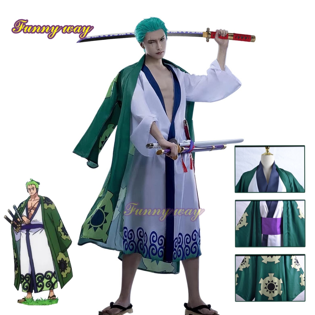 Anime One Piece Roronoa Zoro Cosplay Costume Cloak Robe Wano Country ...