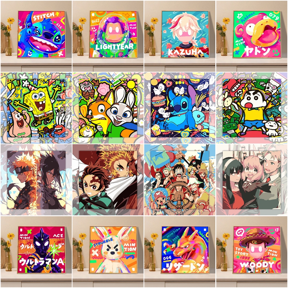 DROFE 20x20cm with frame child painting Paint by Numbers crayon Shin ...