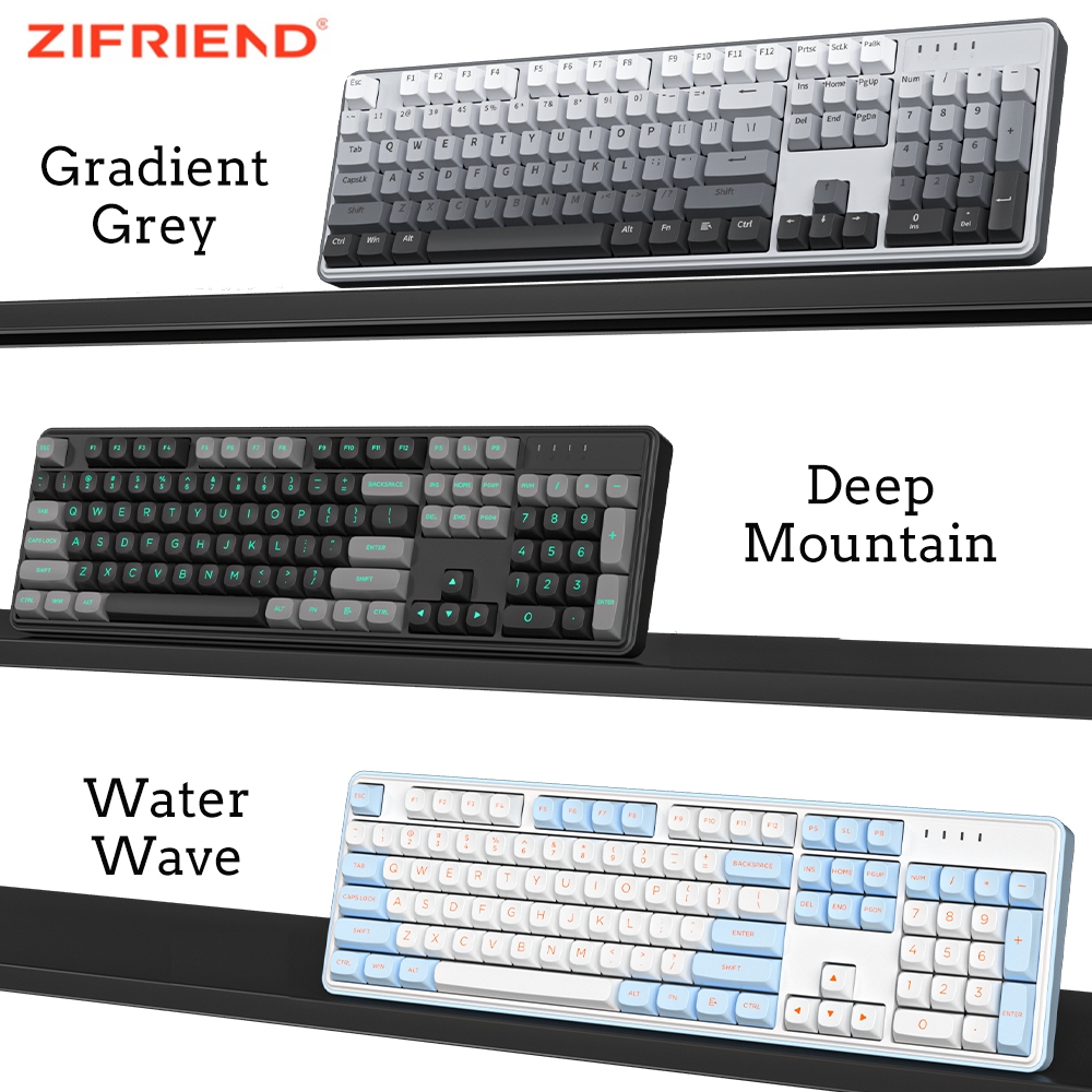 ZIFRIEND ZT104 Wired Mechanical Keyboard 104Keys Gasket White Backlight ...