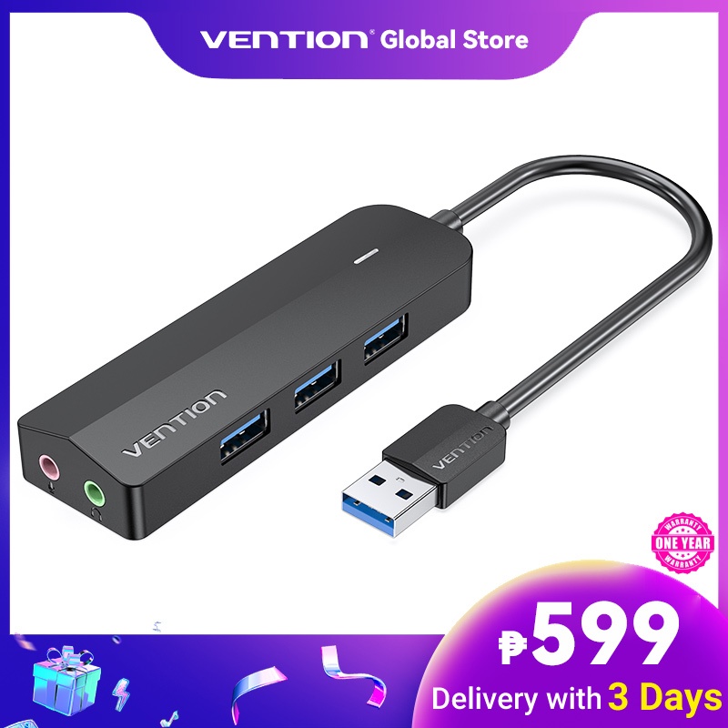 Vention USB 3.0 Hub 3 USB Ports Sound Card With 3.5mm Po & Mic 5Gbps ...
