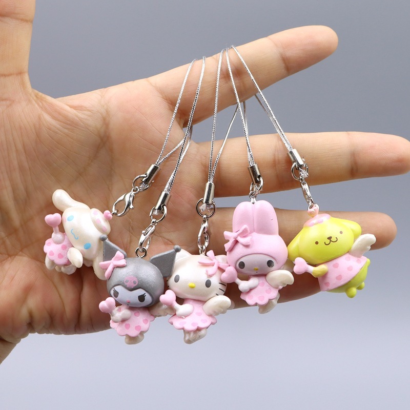 5Pcs/Set My Melody Pink Girl Angel Kuromi Hello Kitty Cinnamoroll Pom ...