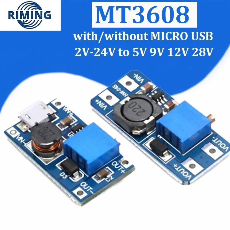 MT3608 DC-DC Adjustable Boost Module 2A Boost Plate Step Up Module with/without MICRO USB 2V-24V ...