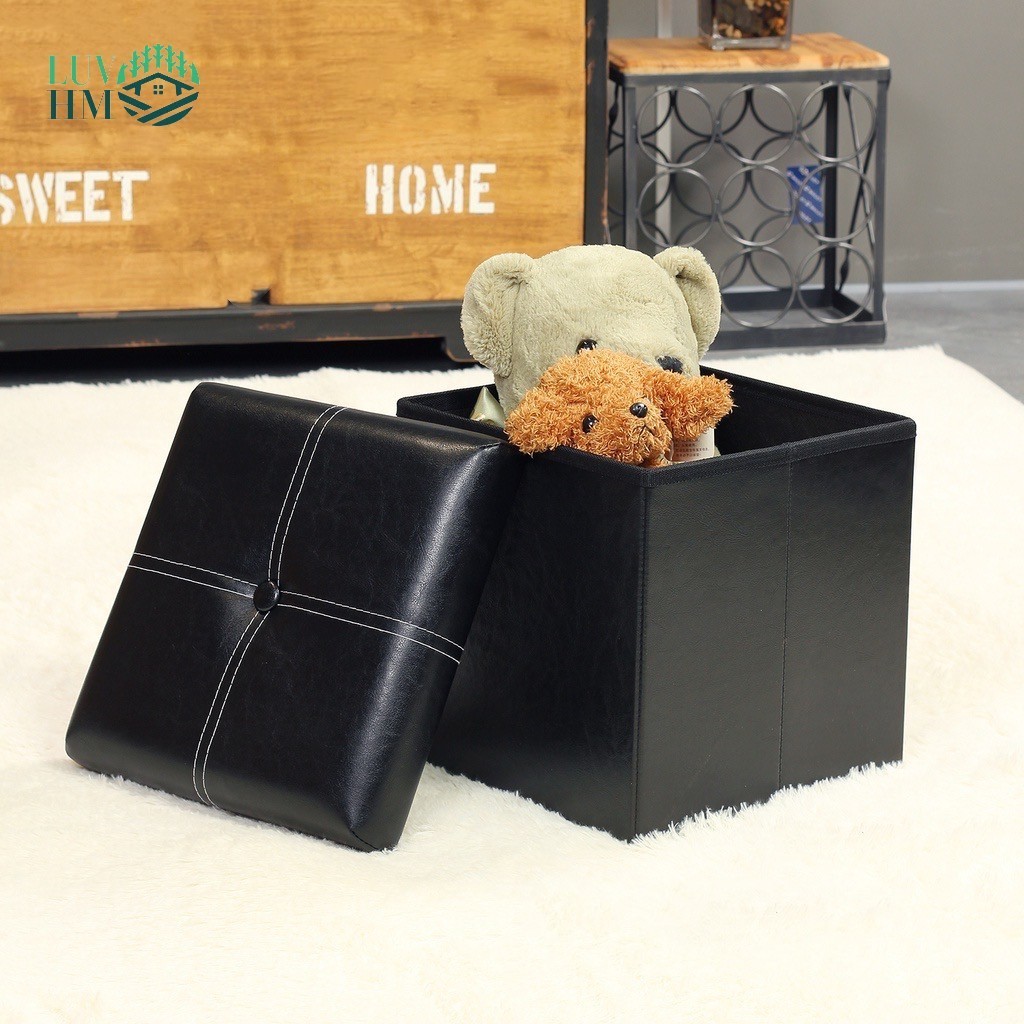 BYKOSION Leather Folding Storage Box Stool Square Chair Storage Stool ...