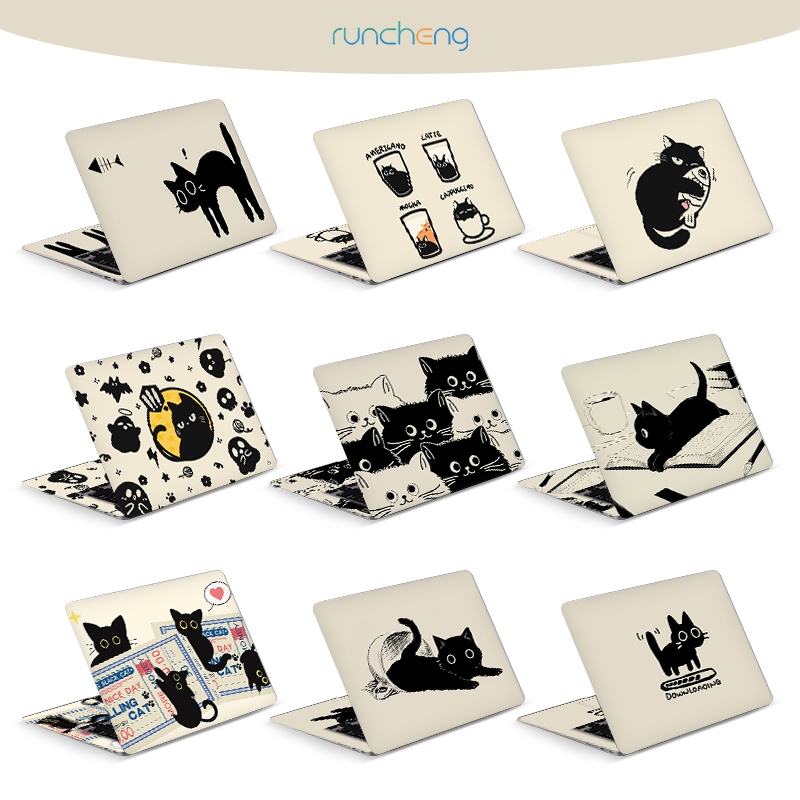 【2pcs】Laptop Cover Sticker Cute Simple Hand-Painted Little Black Cat ...