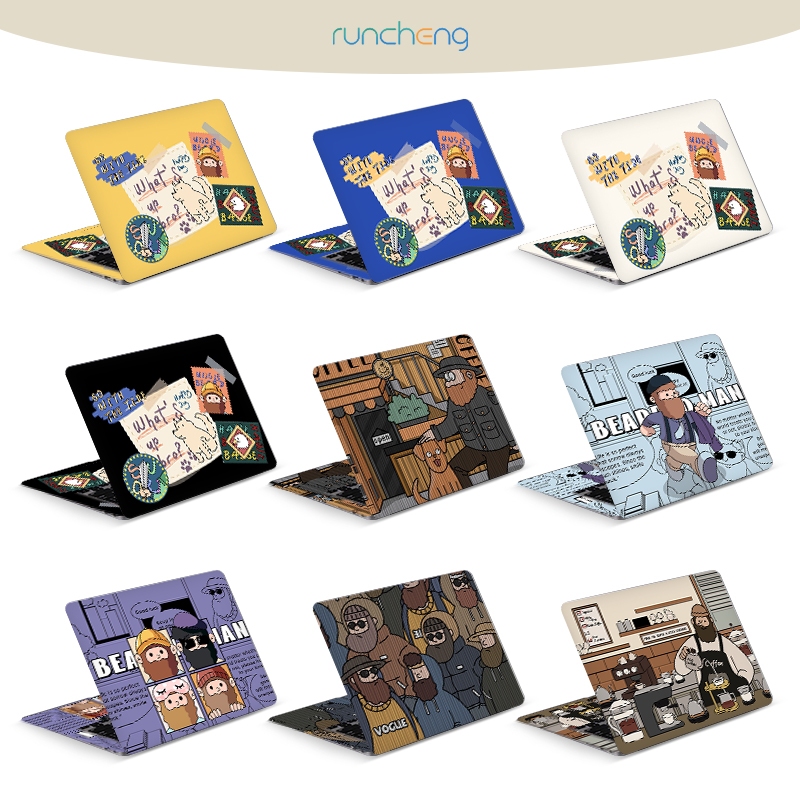 【2pcs】Laptop Cover Sticker European American Comics Uncle Beard Pattern ...