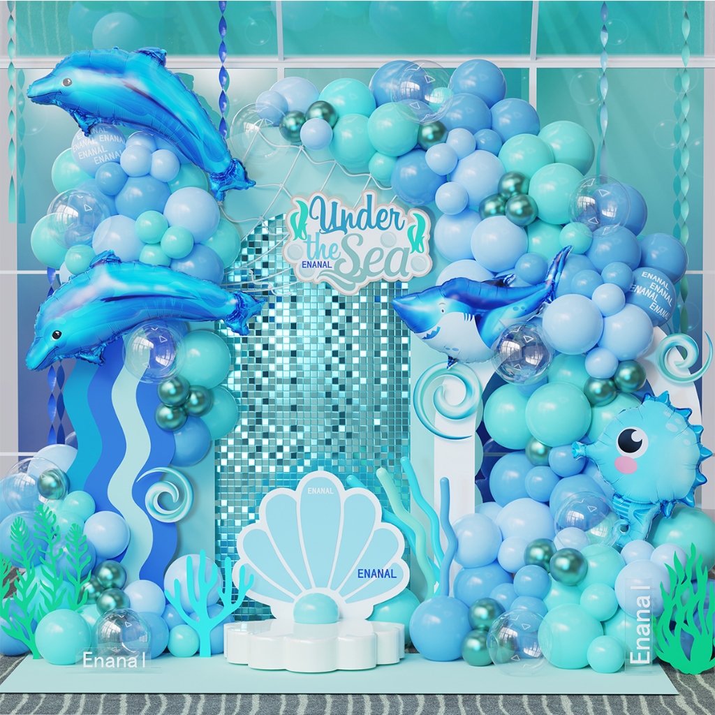 121pcs Green Blue Ocean Balloon Arch Kit BoBo Seahorse Shark Shell ...