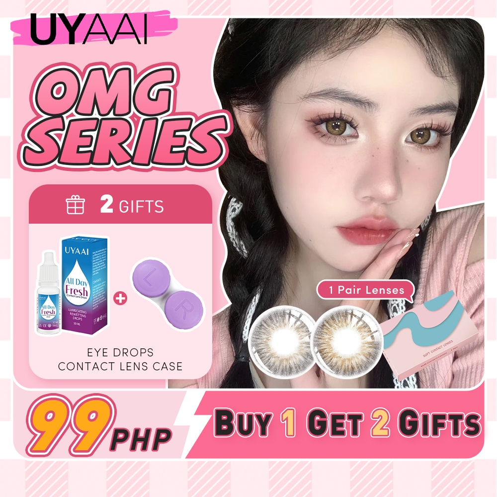 UYAAI OMG Brown Contact Lens 1Pair Complete Set Eyes Drop 10ml and ...