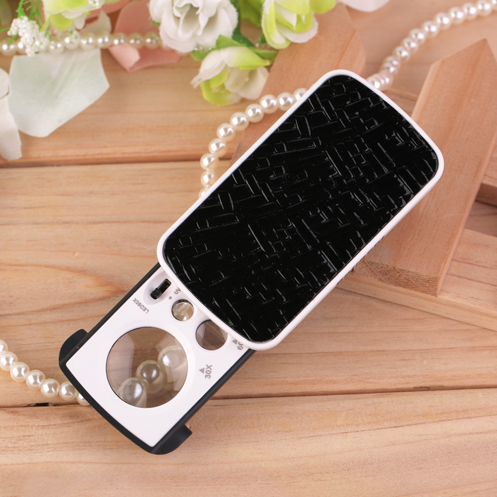 UV LED Magnifying Glass Handheld 30X 60X 90X Foldable Reading Monocle ...