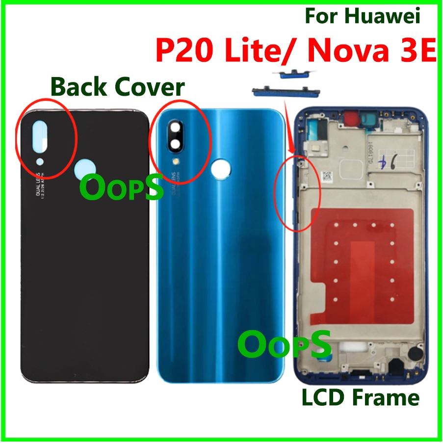 For HUAWEI P20 Lite/ Nova 3E Battery Cover Back Door Case+ LCD Middle Supporting Frame Housing ...