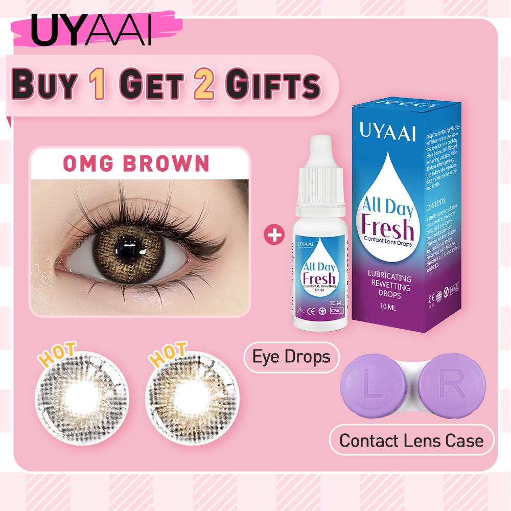 UYAAI OMG Brown Contact Lens 1Pair\2pcs Contact Set Eyes Drop 10ml and ...