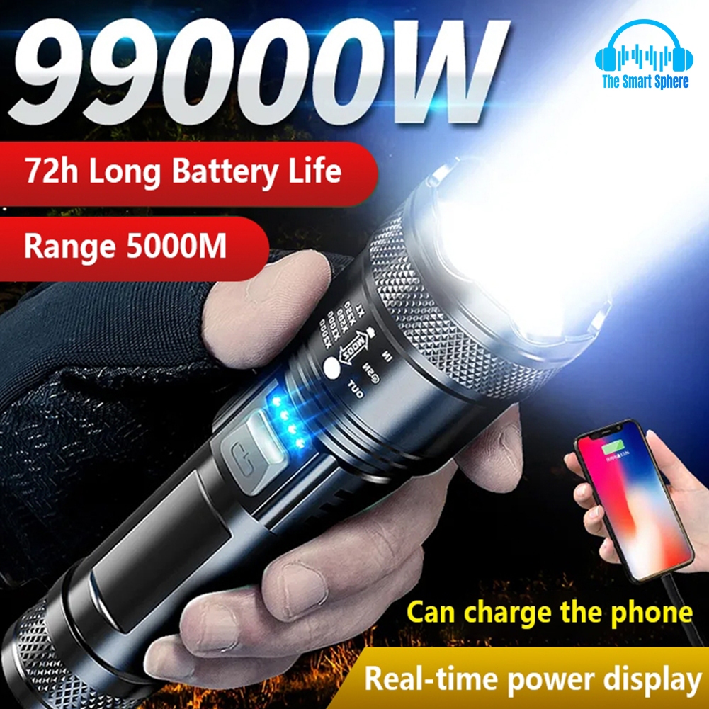 Super Bright Zoom LED Flashlight Power Display Rechargeabl Waterproof ...