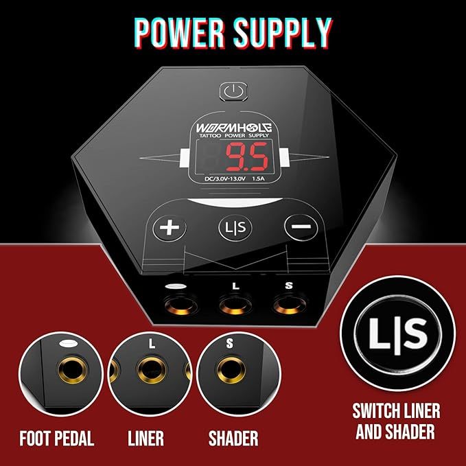 Wormhole Dual Tattoo Power Supply with Power Cable for Rotary Tattoo ...