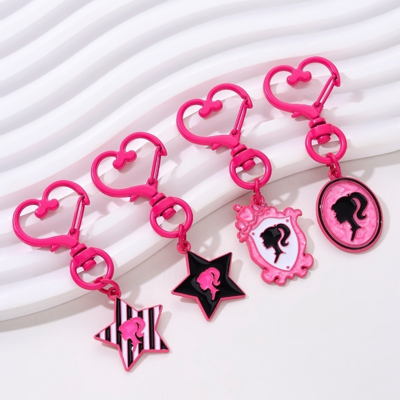 Cute Rose Pink Barbie Enamel Keychain Star Heart Pretty Key Ring For ...