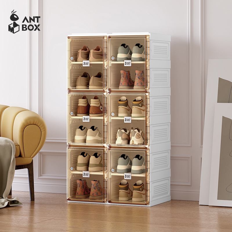 ANTBOX Shoe Box 2 Rows 6 Layers 12Pairs Foldable Assembly Free Shoe ...