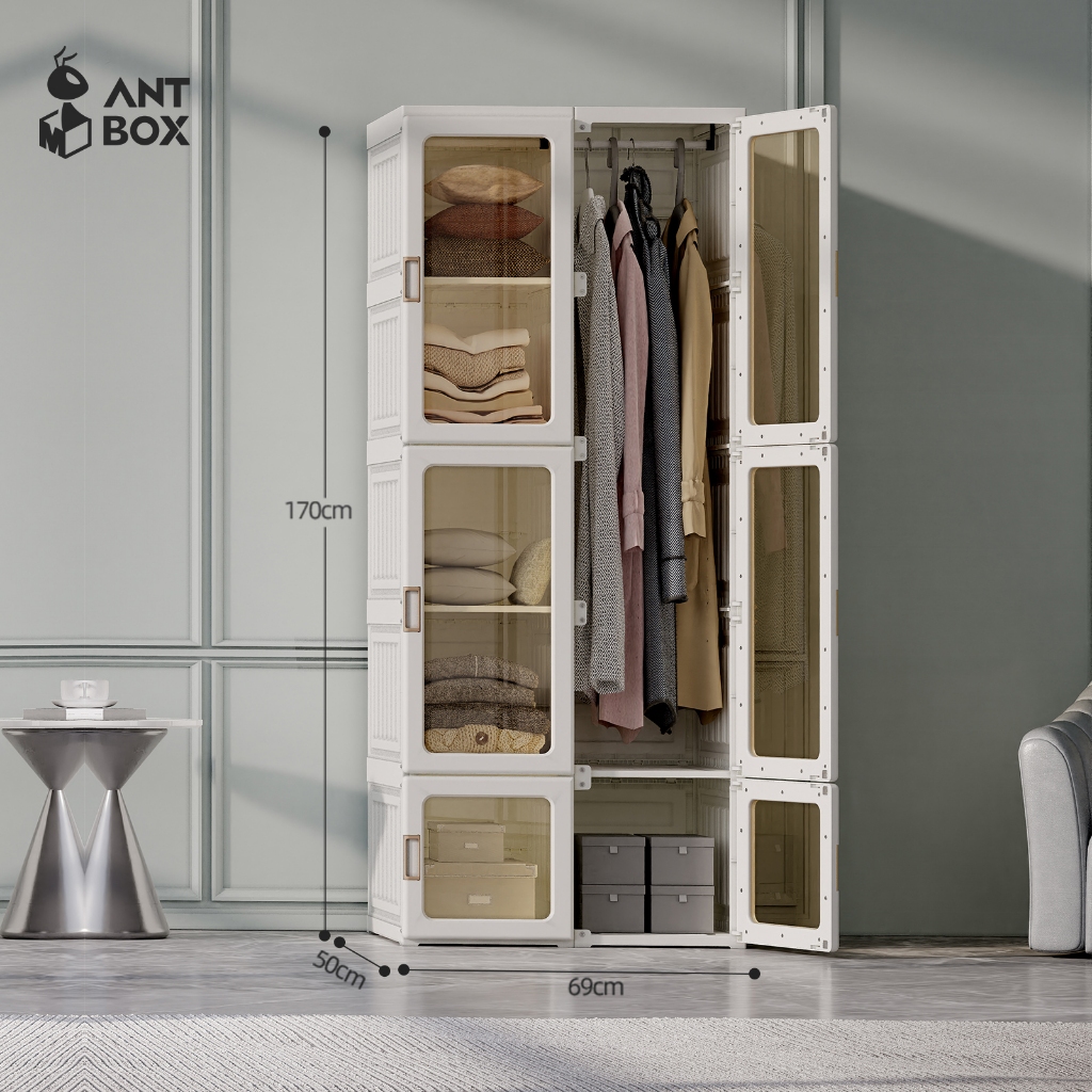 ANTBOX Wardrobe 10 Cubes 1Hanger 590L Portable All-In-One installation ...