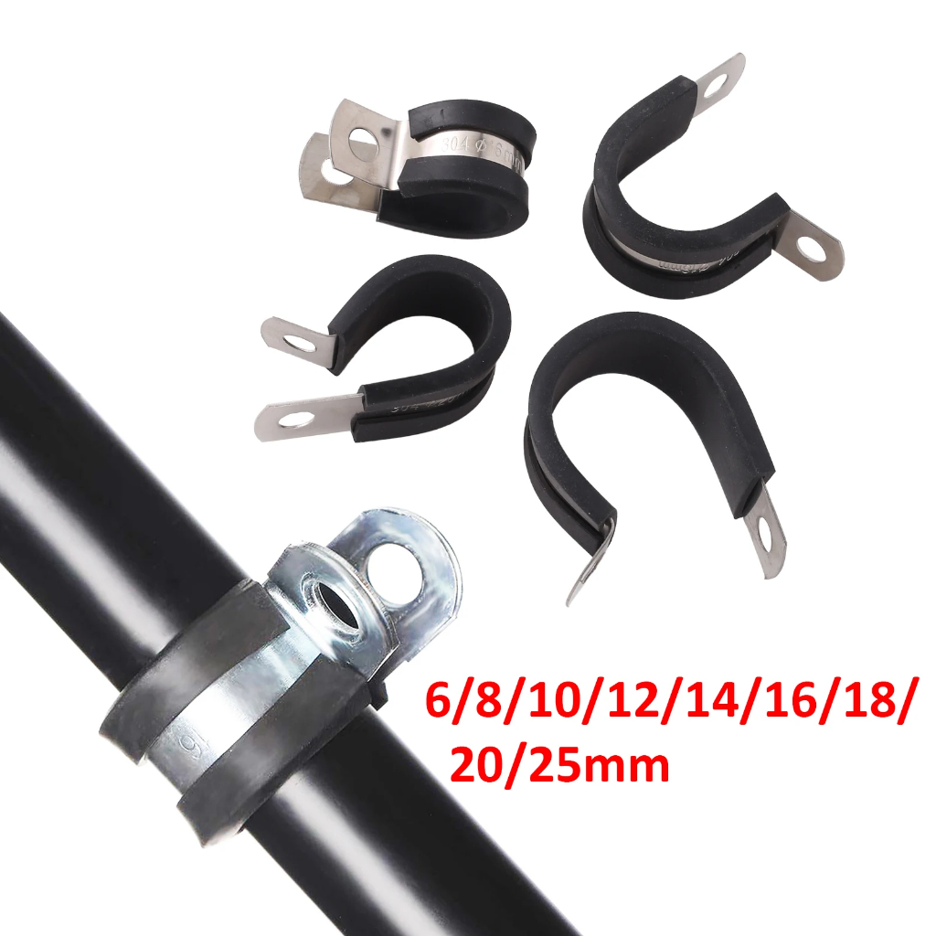 5Pcs Rubber Lined Clips R-type Wiring Hose Clamp Cable Mounting Fix ...