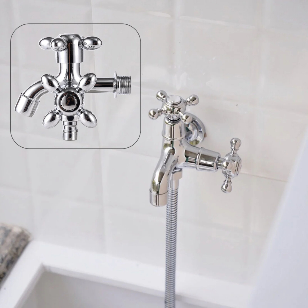 Dual Outlet Water Tap Garden Irrigation Water Controller Valve Washing ...