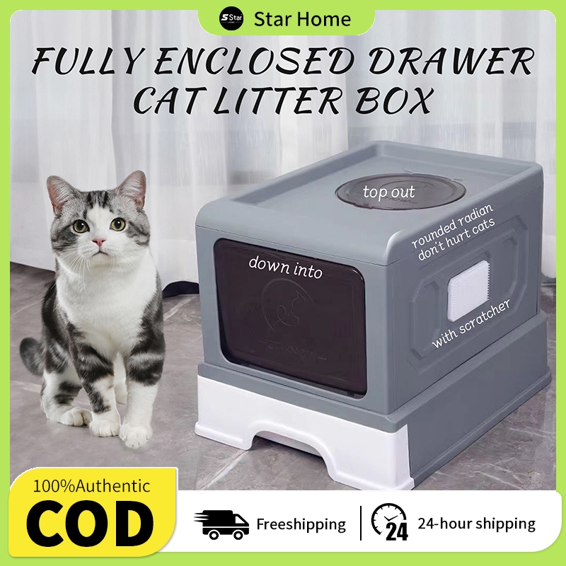 Large Cat Litter Box With Top Entry Anti Splash Fully Closed Cat Litter ...