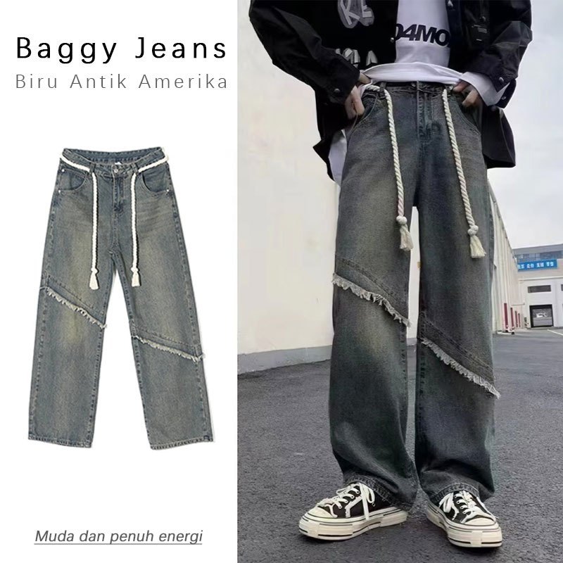 Jeans for men vintage long pants casual straight retro denim fashion ...