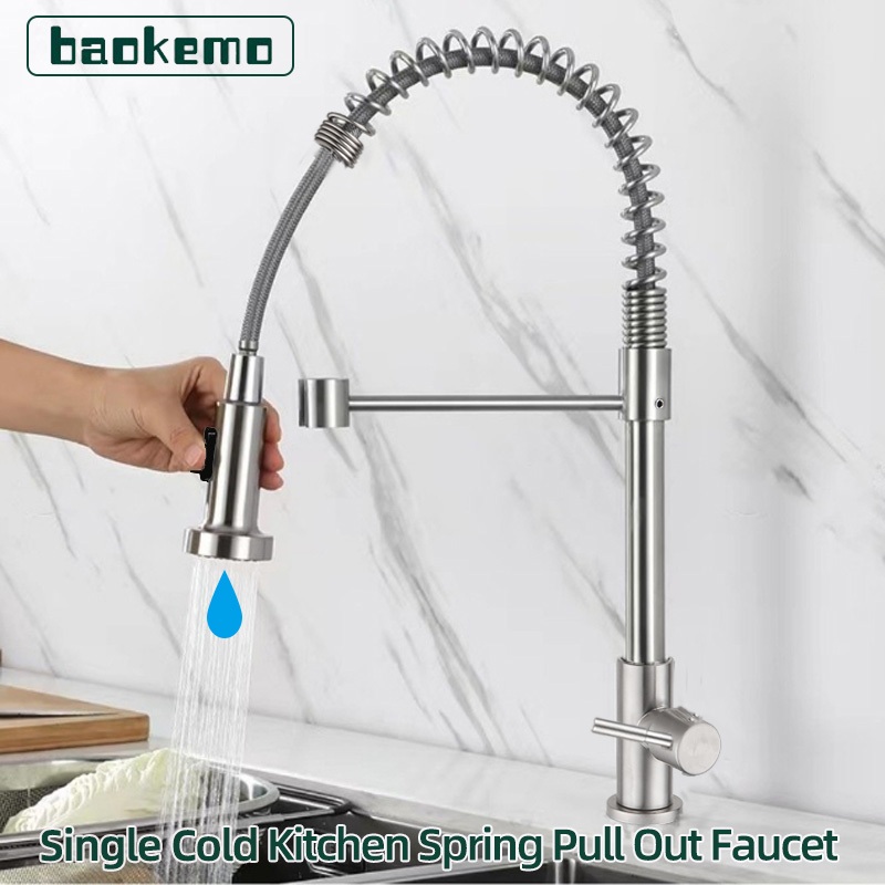 baokemo 304 Stainless Steel Kitchen Faucet Spring Pull Single Cold ...