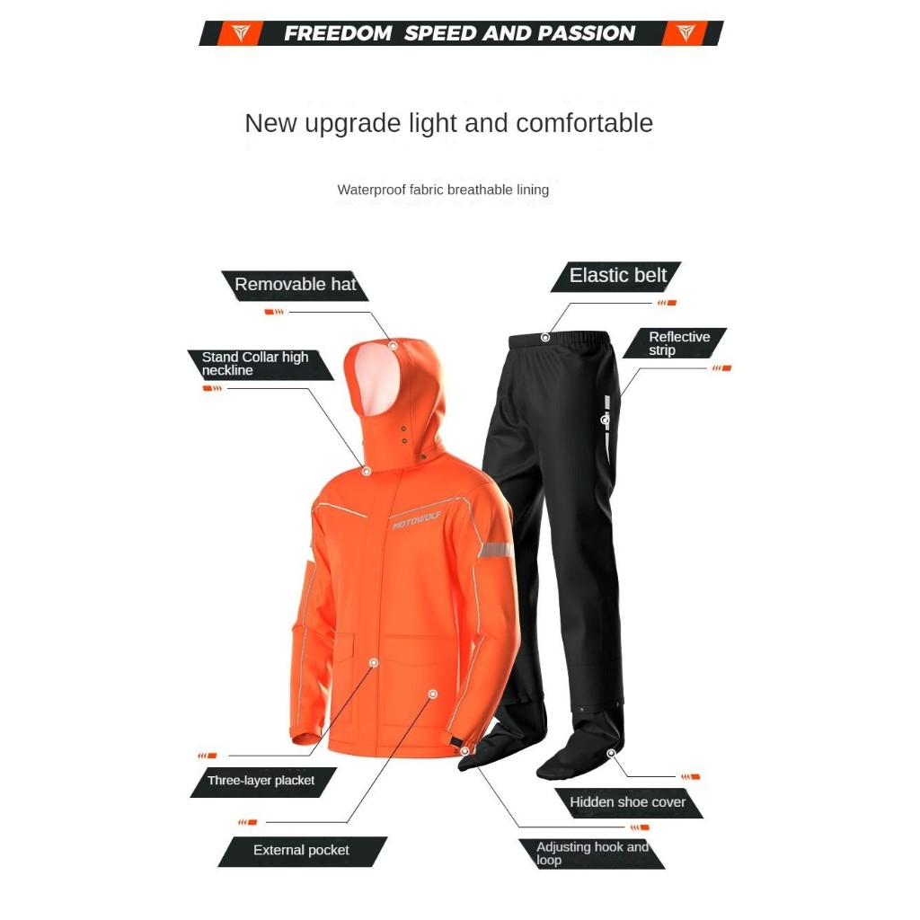 Motowolf Raincoat V3B -Improved Rainwear, Jacket Waterproof Windproof ...