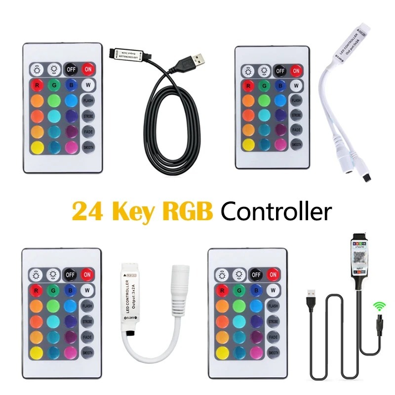 USB 24Key RGB LED Controller 5V 12V IR Remote RGB LED Dimmer USB ...
