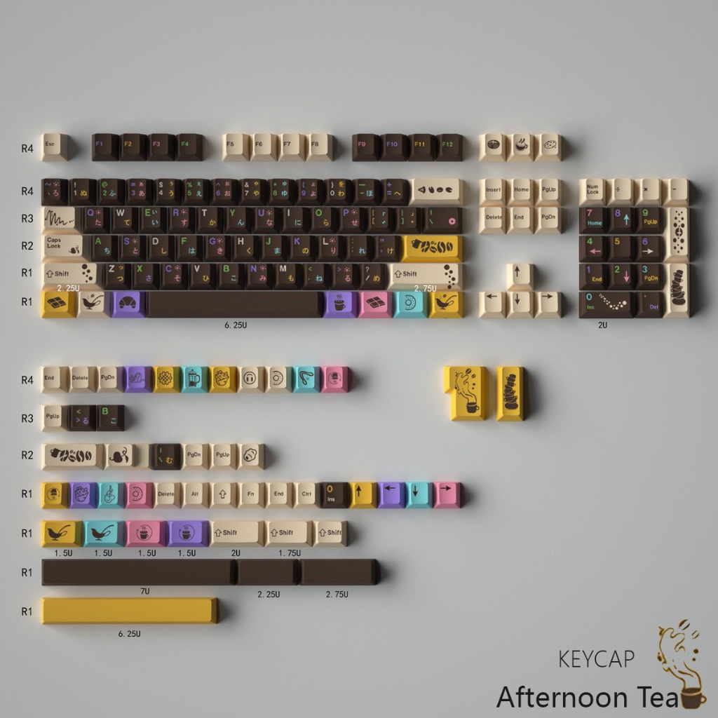 -LW- Afternoon Tea PBT Keycaps CHERRY Profile Mechanical Keyboard ...