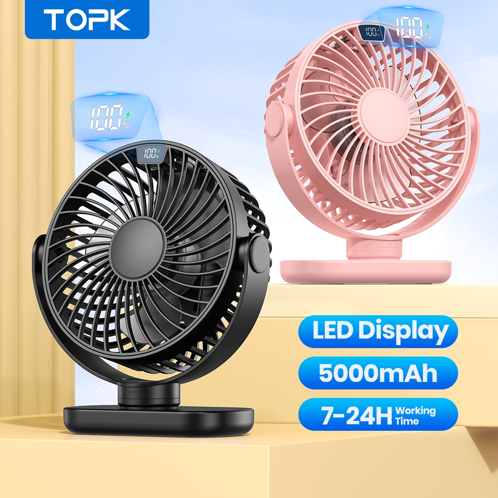 TOPK Desk Fan Battery Rechargable Fan 5000mAh Desktop Fan Table Fan ...