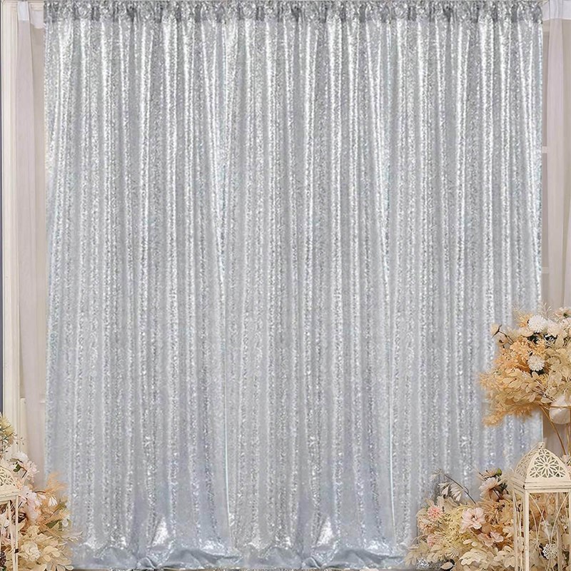 1pc/2pcs Glitter Silver Background Curtain Laser Colored Sequins ...