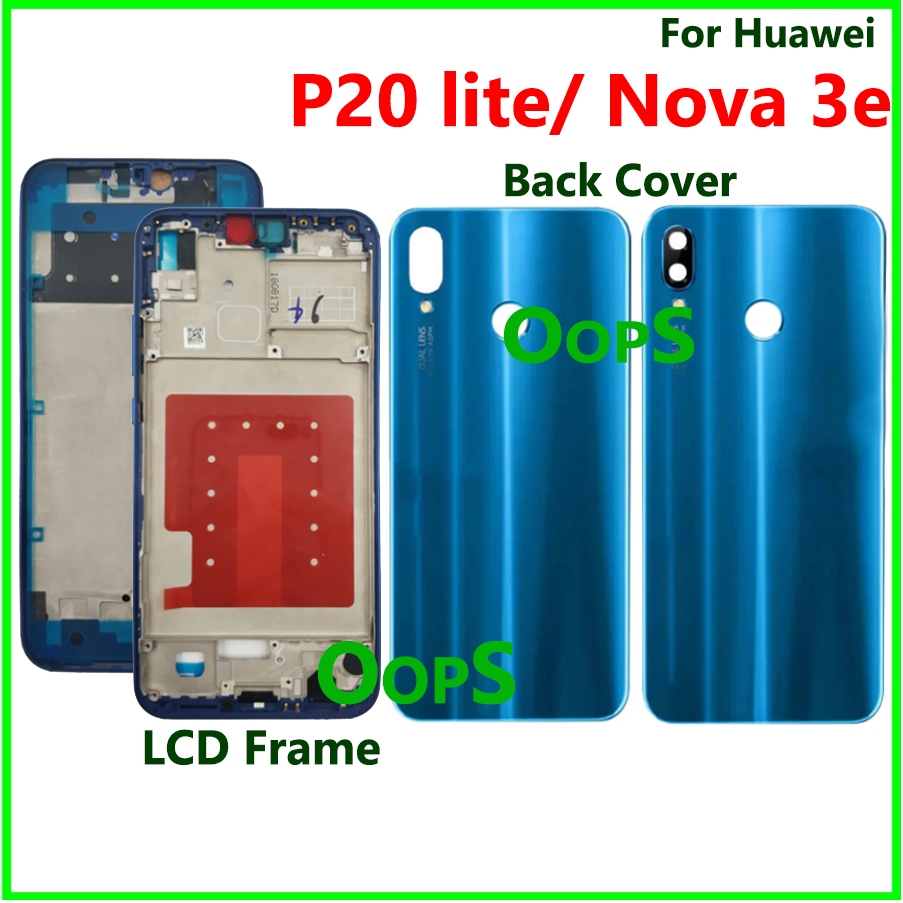 For Huawei P20 lite LCD Front Middle frame Nova 3e Battery Cover Back DoorHousing Camera Lens ...
